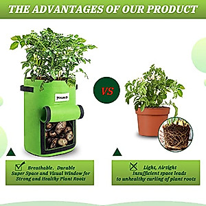 Potato Grow Bags with Flap, 4 Pack 10 Gallon Planter Bags with Harvest Window and Durable Handles, Garden Non-Woven Fabric Grow Bags for Potato Tomato and Vegetables
