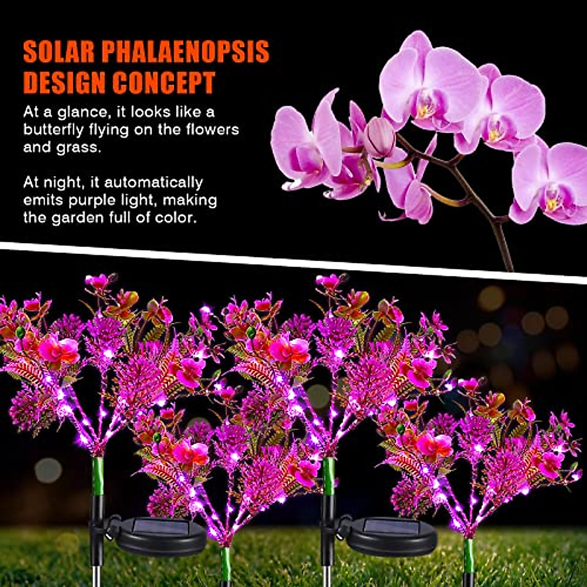 Neporal Solar Lights Outdoor Garden Decorative, 4 Pack Solar Powered Phalaenopsis Flower Lights Design, Solar Light Outdoor Waterproof IP65, Solar Garden Decorations - Gardening Gifts for Women