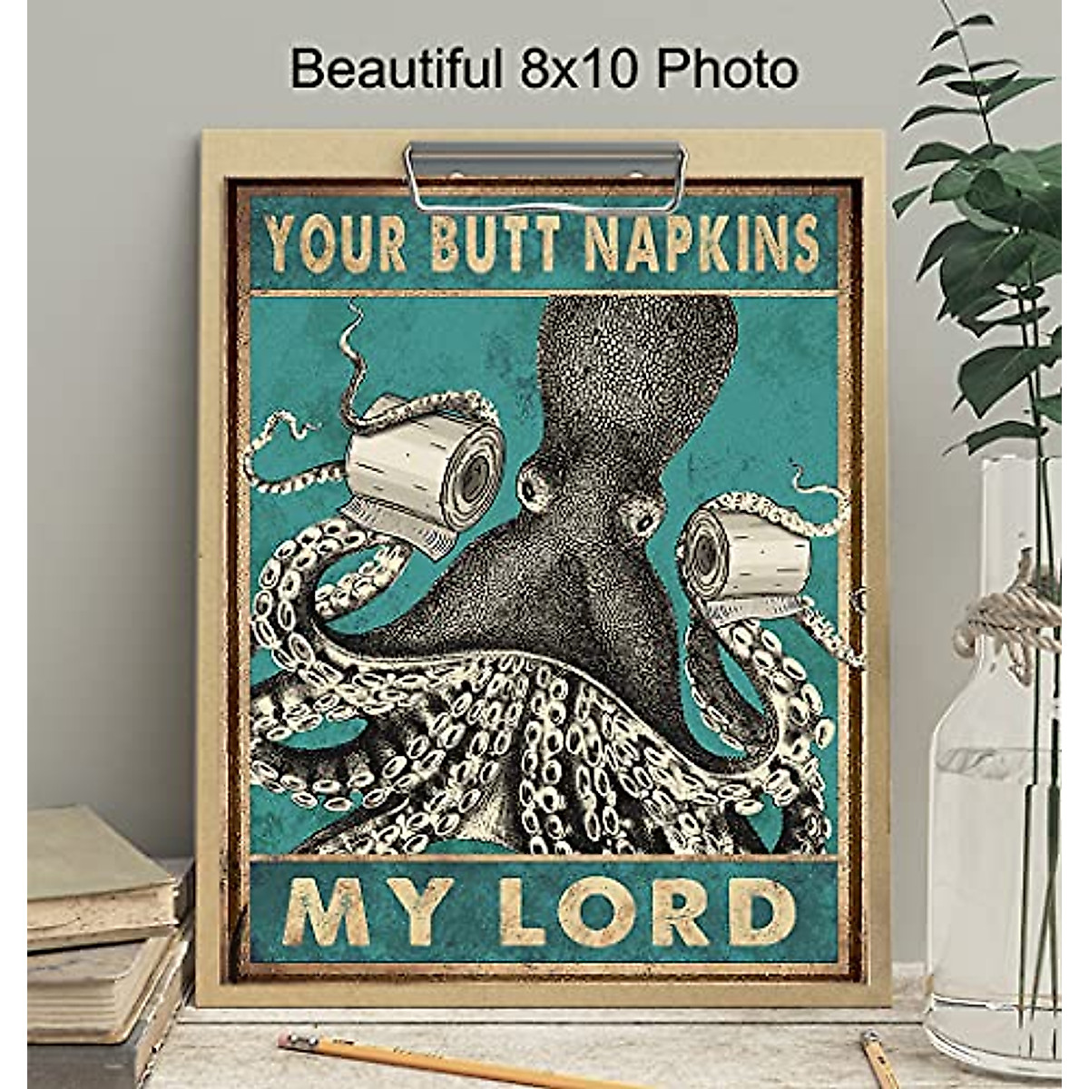 Octopus Nautical Bathroom Decor - Butt Napkins - Beach Bathroom Decor - Bath Wall Decor - Funny Bathroom Decor - Guest Bathroom Decorations - Toilet Paper Wall Art - Restroom Sign - Powder Room Decor