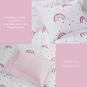 Mi Zone Kids Twin Bed in A Bag for Girls, Unicorn Comforter Set Twin & Sheet, All Season Bedding, Fun & Whimsical Metallic Rainbow Comforter Set Twin, Sham, Throw Pillow, Alicia, Twin, White 6 Piece