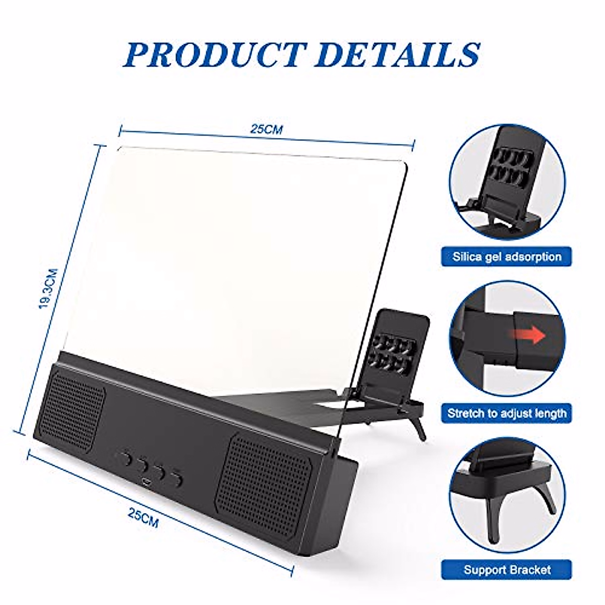 12" Phone Screen Magnifier with Bluetooth Speakers - 3D HD Magnifying Projector Screen Enlarger for Movies, Videos, Games - Foldable Cell Phone Stand with Screen Amplifier - Supports All Smartphones