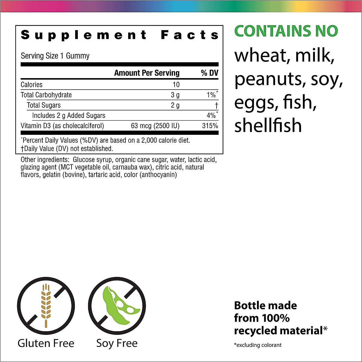 Rainbow Light - Berry D-Licious 2,500 IU Vitamin D3 Gummy - Ultra Potency Vitamin D Supplement Supports Bone and Muscle Strength, Calcium Absorption, and Circulatory Health; Gluten-Free - 50 Count