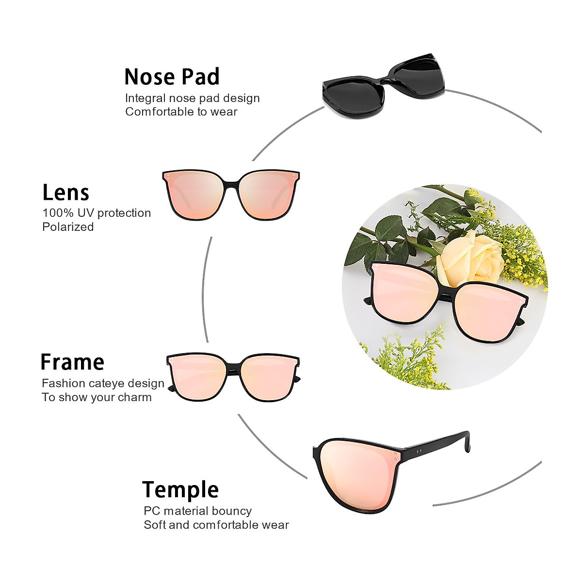 LVIOE Oversized Polarized Sunglasses for Women Trendy Large Cat Eye UV Protection Shade LS1627s