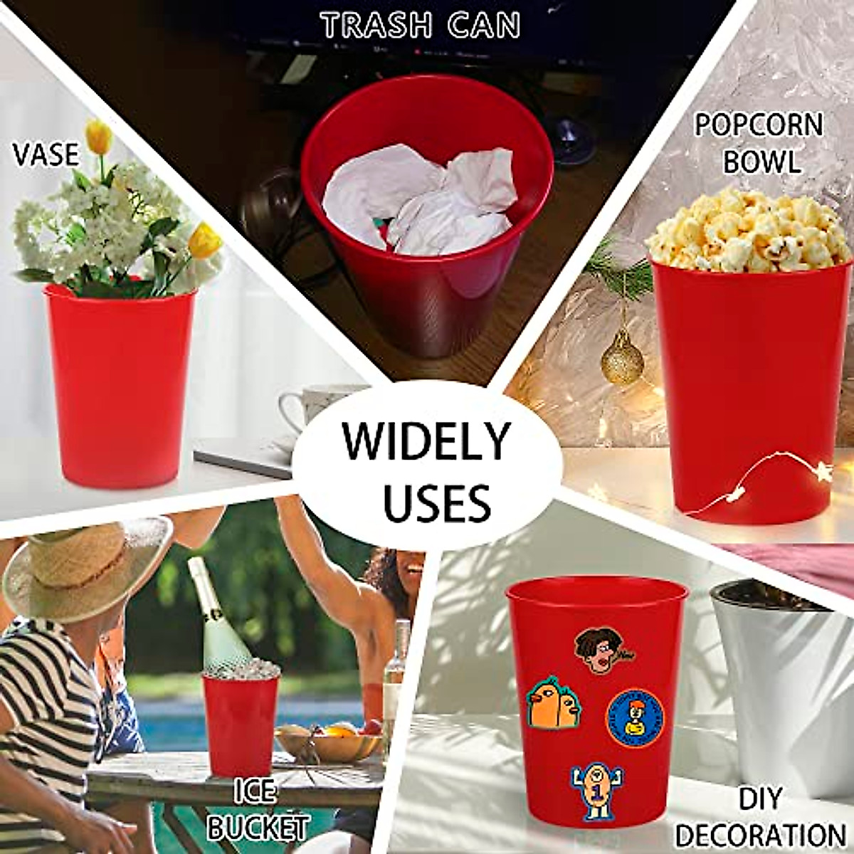12 Pack Ice Buckets for Parties, Plastic Wine Cooler for Champagne, Beverage, Soda and Beer, Classic Wine Bottle Chiller for Wedding, Versatile Buckets as Vase, Flower Pot or Trash Bin, Red