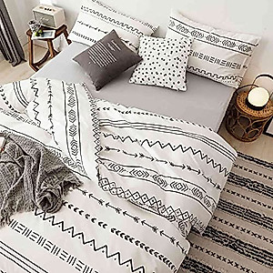 ETDIFFE Boho Geometric Duvet Cover Twin Size - 2 Piece Farmhouse Aztec Stripe Pattern Printed Microfiber Comforter Cover Set - Soft and Lightweight Bohemian Neutral Quilt Cover, White and Black