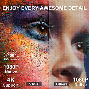 【Auto-Focus】Projector 4K Supported, GammaBai Vast Auto Keystone Outdoor Projector, 5G WiFi Bluetooth, Support Dolby Audio, FHD Native 1080P, Home Theater Projector Compatible W/ TV Stick, iOS, Android