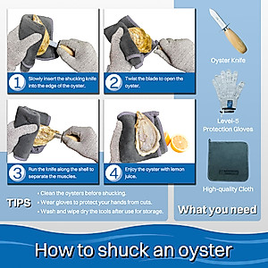 MCTGRVE Oyster Shucking Knife and Glove Set -Oyster Shucker Kit with 2pcs Oyster Knife 1pair of Level5 Protection Gloves 1pc Kitchen Cloth-Seafood Opener Tools in a Storage Bag (black) Great Gifts