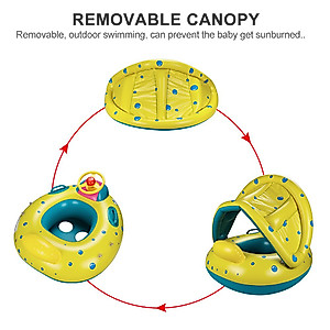 Baby Pool Float, Topist Baby Inflatable Swimming Ring with Adjustable Sun Shade CaBaby Pool Float, Rinopy Safety Seat for Age 6-36 Months Toddlers with Carry Bag