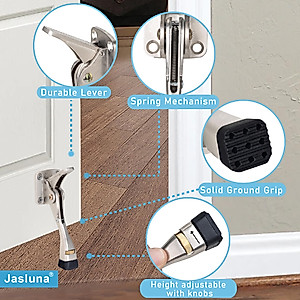 Jasluna Kickdown Door Stopper, 2-Pack Door Holder to Keep Door Open, 4-inch Commercial Heavy Duty Door Stoppers, One Touch Height-Adjustable Rubber Tips, Satin Nickel