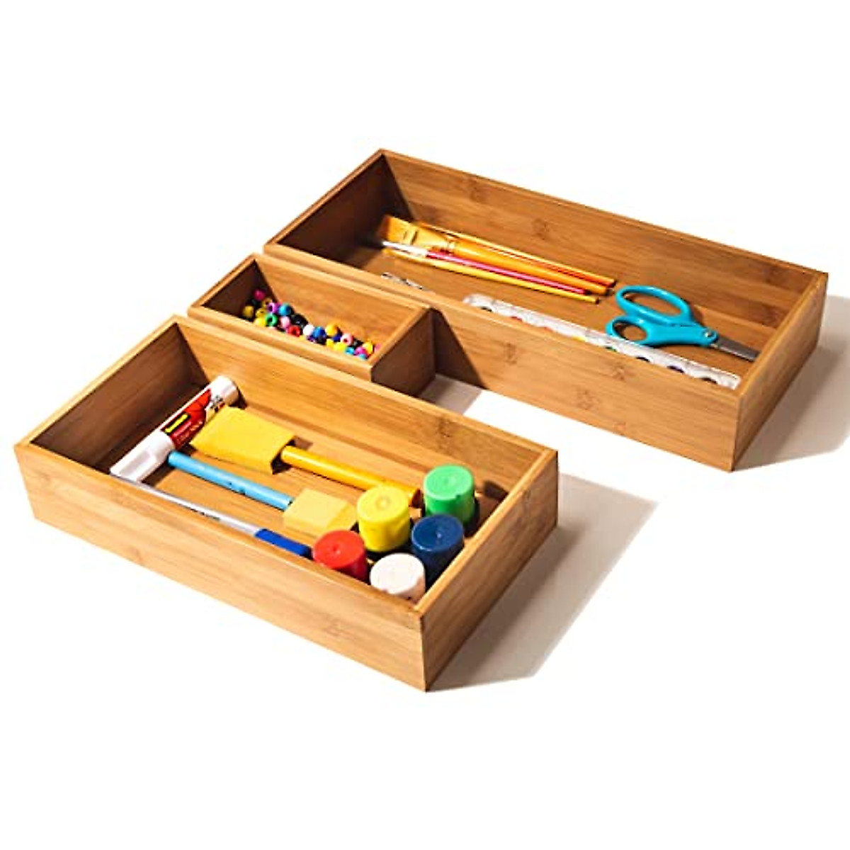 Seville Classics Bamboo Premium Organizer Storage Bins for Kitchen Silverware, Pantry, Closet, Office Desk, Pens, Utensils, Makeup, K Cup, Bamboo, Bin Set (10 Piece)