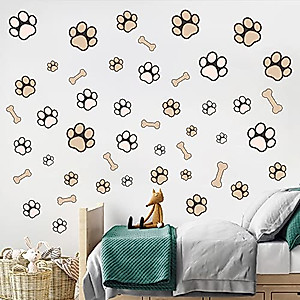 Dog Paw Print Stickers Glow in The Dark Wall Decals Pup Dog Room Decor Stickers Vinyl Dog Paw Bone Wall Decals Removable Animal Footprint Decal for Kids Boys Girls Bedroom Nursery Floor Ceiling Decor (Sky blue)
