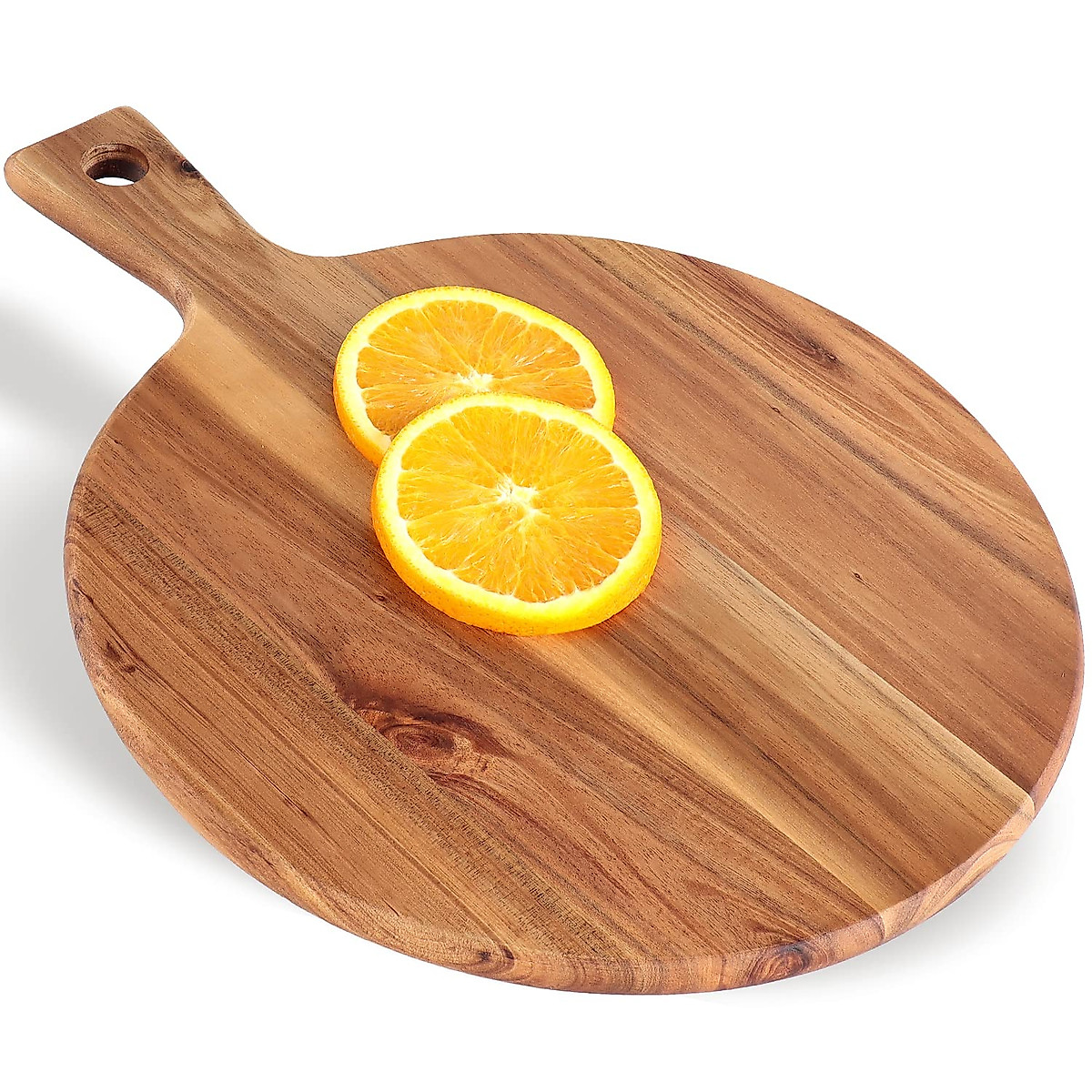 PREMIUM ACACIA Wood Cutting Board with Handle (10"x16") Rectangular Acacia Wooden Kitchen Chopping Boards for Meat, Cheese, Bread, Vegetables & Fruits. (1Pcs-Round Cutting Board)