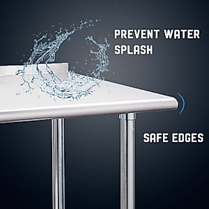 Profeeshaw Stainless Steel Prep Table NSF Commercial Work Table with Backsplash and Undershelf for Kitchen Restaurant 24x60 Inch