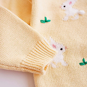 Rolanko Toddler Girls' Sweater Long Sleeve Open Front Button Down Knit Cardigan Kids Top Clothes 1-6 Years (Yellow, 3-4 Years)