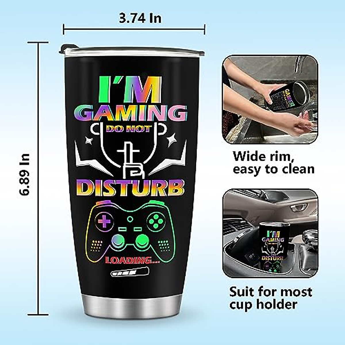Jekeno Mug Tumbler Gifts for Boys - Gamer Gaming Gamepad Presents for Kids Boys Teen Son Birthday Halloween Christmas Game Controller Cup for Husband Father Dad Coffee Tumbler 20oz Stainless Steel