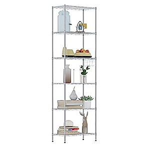 Anfan 6 Tier Wire Shelving Unit Heavy Duty Metal Wire Storage Shelves with Adjustable Leveling Feet & Side Hooks for Kitchen, Garage and Office (Silver)