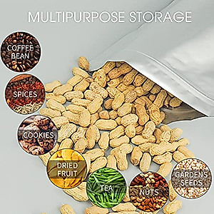 50 PCS（8x12 inch）Stand Up Mylar Aluminum Foil Bags, Silver Resealable Smell Proof Bags with Label sticker，Family Daily life for Food long-term Storage Coffee,Tea,Cereal