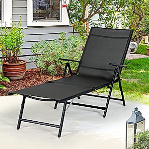 AECOJOY Outdoor Lounge Chair, Adjustable Reclining Folding Pool Lounger with 7 Back & 2 Leg Adjustable Positions, Chaise Lounge for Outside Patio, Poolside,Deck, Black