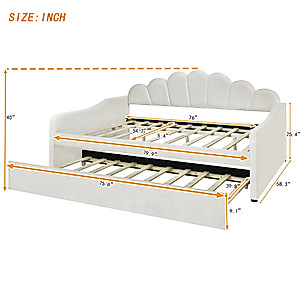 Bellemave Full daybed with trundle, sofa bed full, daybed with trundle for adults, kids, girls, teens, daybed with trundle for living room, Velvet, Beige