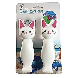 White Cat Style Beach Towel Clips Jumbo Size for Beach Chair, Cruise Beach Patio, Pool Accessories for Chairs, Household Clip, Baby Stroller. by C&H Solutions