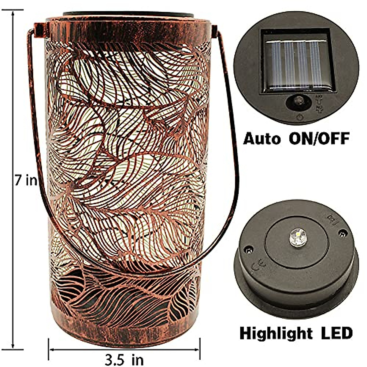 Sanzhi Solar Lantern Hanging, Outdoor Hanging Hollow Leaves Solar Garden Lights Decorative Retro Metal Waterproof Solar Lamp for Patio Yard Pathway Terrace TYN001