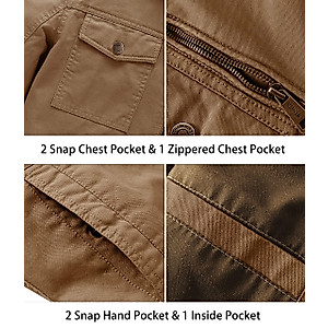 WenVen Men's Flat Collar Casual Cotton Outfit Jacket (Khaki, M)