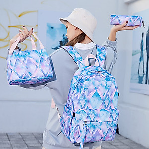 ZHIERNA Kids Backpack For Girls Teen ,3Pcs Set Cute elementary school Bag, 15.6in Laptop Daypack Bookbags With USB Charging Port … (Blue)