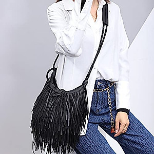 Downupdown Women Fringed Purse Handbags Vegan Leather Crossbody Bag Vintage & Stylish Tassel Shoulder Bag Satchel Tote Hobo Bag for Girl-Brown