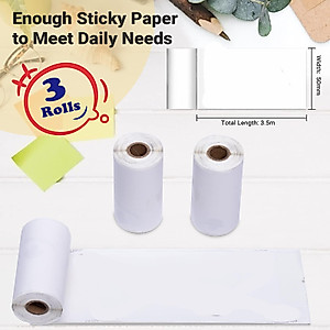Ponek Thermal Pocket Printer Paper, White Self-Adhesive Paper Compatible with T02/M02X/M02L/Y02C/Q02 Bluetooth Mini Sticker Printer, Black On White Paper for Journal Photo, 50mm x 3.5m, 3 Rolls