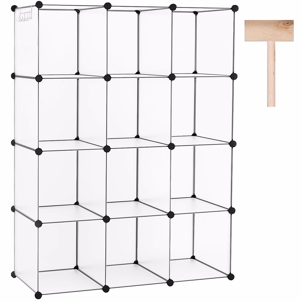 C&AHOME Cube Storage Organizer, 12-Cube Closet Cabinet Organizer, DIY Cube Shelf, Plastic Stackable Bookshelf, Modular Shelving Units Ideal for Home, Office, 36.6" L x 12.4" W x 48.4" H White SHS3012A