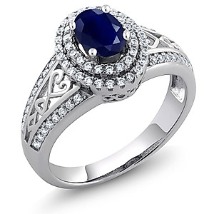 Gem Stone King 925 Sterling Silver Blue Sapphire Ring For Women (1.41 Cttw, Center Stone: 6X4MM, Gemstone Birthstone, Available In Size 5, 6, 7, 8, 9)