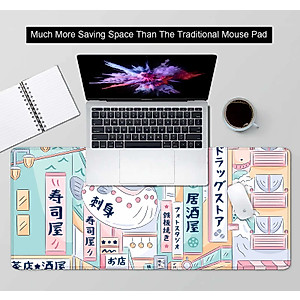 SXCKANG Cute Japanese Street Desk Mat XL, Pink Tokyo Street Mousepad Kawaii, Extra Large Gaming Mouse Pad, XXL Anime Aesthetics Scenery Deskmat, Full Desk Mouse Pad- 35.4 x 15.7 Inch