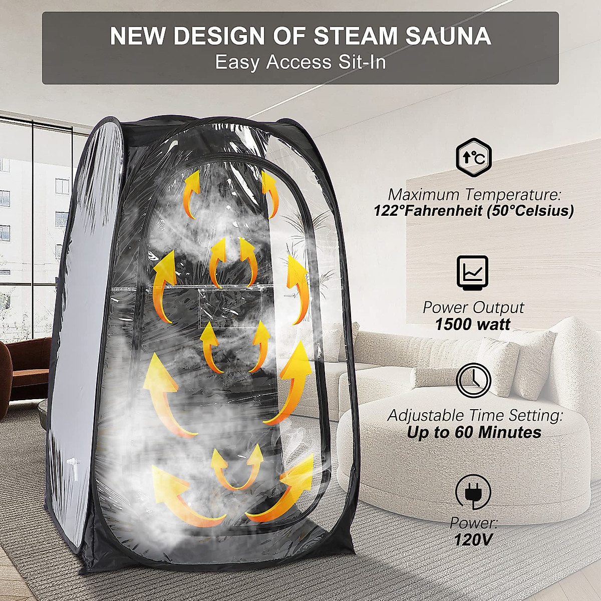 iDOTODO Full Body Portable Sauna Set, Full Size Steam Saunas for Home Personal Steam Sauna Personal Home Spa Transparent One Person Sauna, Remote Control, 4L/1500W Generator, Upgraded Foldable Chair