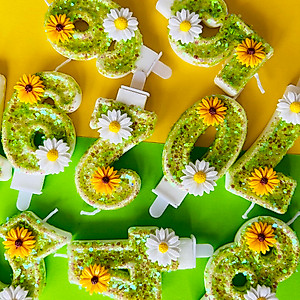 Birthday Cake Candles 1,Green Number 1 Candles with Daisy Perfect for Birthday Parties or Holiday Celebrations