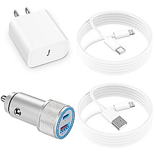 Braveridge iPhone Fast Car Charger, [Apple MFi Certified] 48W Dual USB-C PD/QC 3.0 Power Car Charger with 2 Pack Lightning Cord + 20W iPhone Charger Quick Charging for iPhone 14/13/12/11/XS/XR/SE/iPad