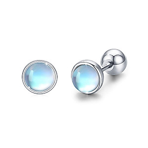 Moonstone Earrings 925 Sterling Silver Tragus Earrings Cartilage Earrings Screw Back Earrings Helix Piercing Jewelry Hypoallergenic Earrings for Women (A-Silver, 4)