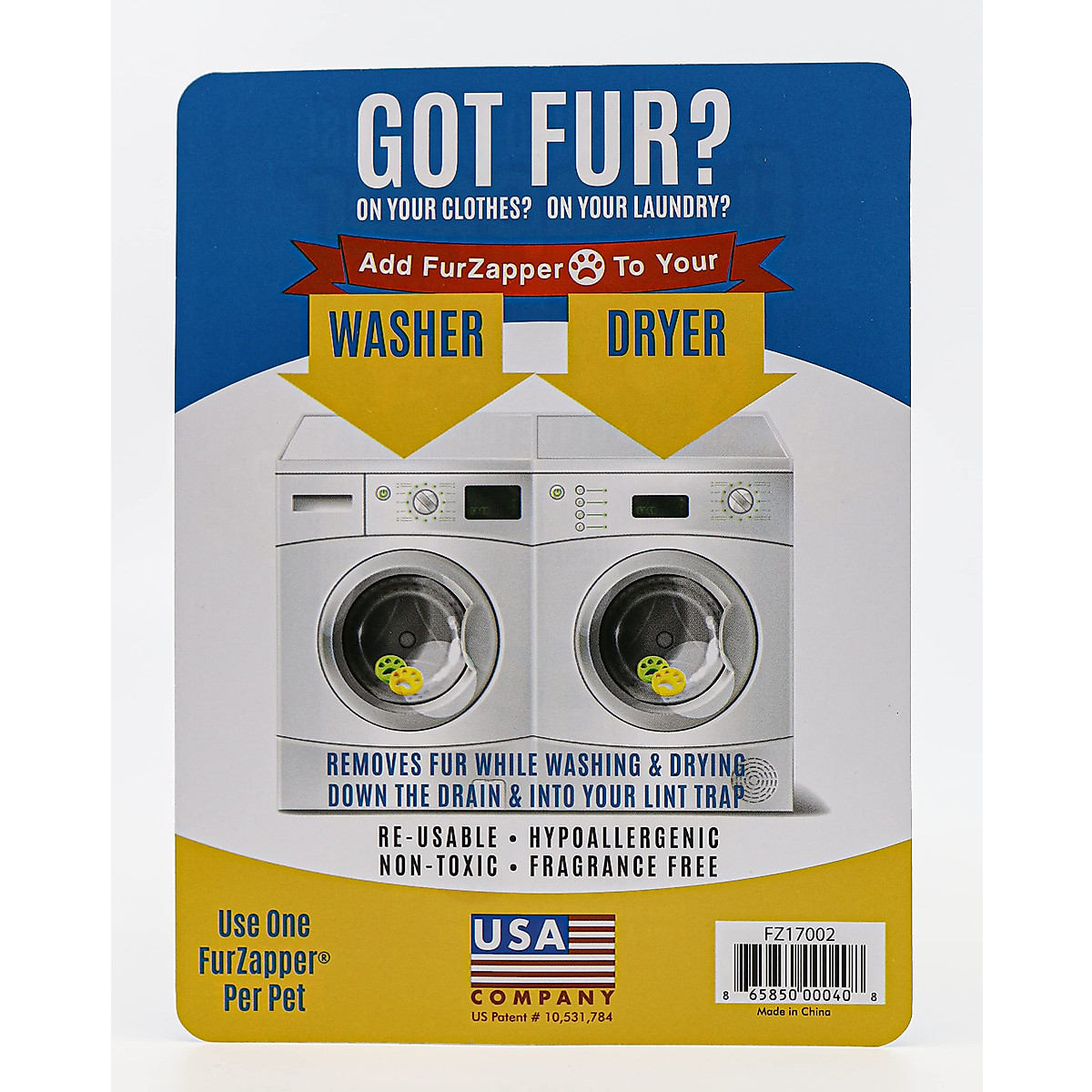 1 PK FurZapper Pet hair remover for laundry