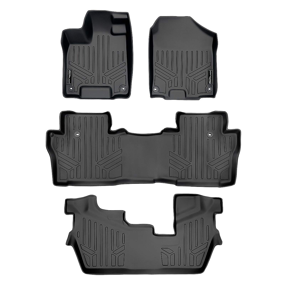 MAXLINER Custom Fit Floor Mats 3 Row Liner Set Black for 2016-2021 Honda Pilot 8 Passenger Model (No Elite Models)