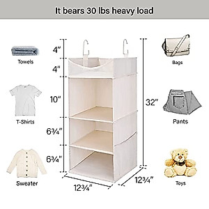 StorageWorks 3-Shelf Hanging Closet Organizer, Adjustable Hanging Closet Organizers and Storage, 12 ¾”W x 12 ¾”D x 32”H, White & Ivory