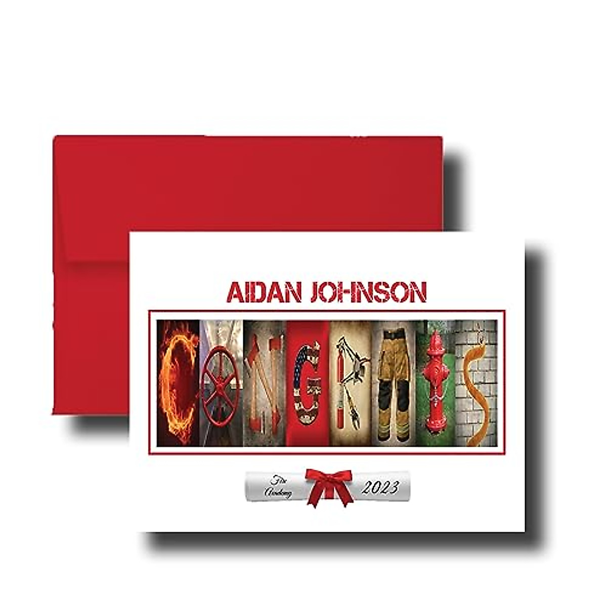 Fire Academy Graduation Card Personalized, Firefighter, Volunteer, Class of 2023, Congrats, Congratulations Graduate First Responder (White)