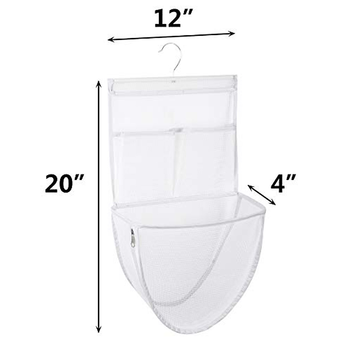 ALYER Hanging Bath Toy Organizer,Bottom Zippered Bathtub Toy Storage Mesh Bag with Sturdy Hanger (White)
