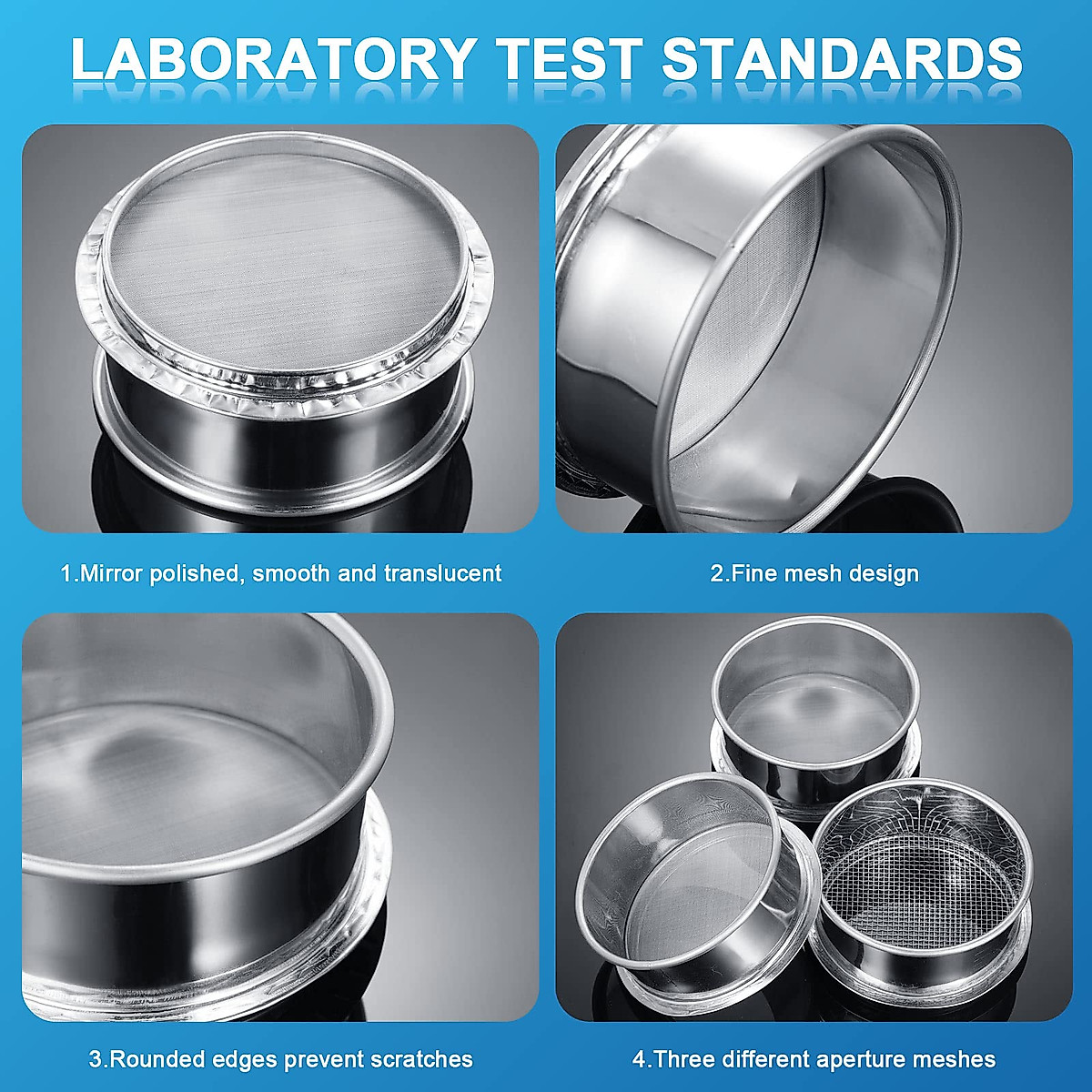 3 Pcs 304 Stainless Lab Sieves, 200 Mesh (0.074 Mm), 80 Mesh (0.18 Mm), 10 Mesh (2 Mm) Aperture Test Sieve, 4 Inch Diameter Economy Test Sieve with Labels for Industrial Laboratory
