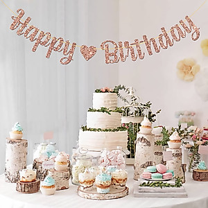 MonMon & Craft Happy Birthday Banner / Children Adults Boys Girls Birthday Party Decor / Birthday Party Decorations Rose Gold Glitter