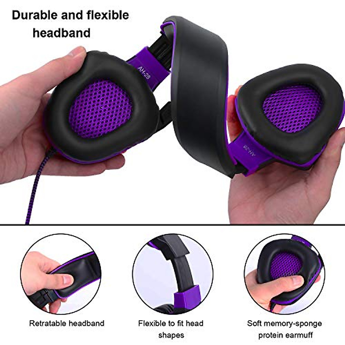 Anivia Gaming Headset Bass Surround Sound Stereo PS4 PS5 Headset with Microphone Volume Control Noise Canceling Mic Over-Ear Headphones Compatible for PS4 Xbox one Laptop PC Mac Purple