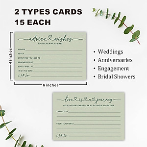Wedding Advice Cards -Pack Of 30 Wishes For The New Mr & Mrs Wedding,Love Is A Journey Cards - Bride and Groom Newlyweds Bridal Shower Party Decoration,Games(Green) - A05