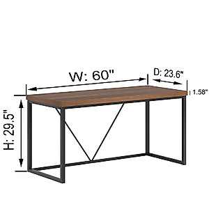 FOLUBAN Large Office Desk, Modern Simple Wood and Metal Computer Desks, Industrial Work Study Writing Gaming Table, Rustic Walnut, 60 Inch