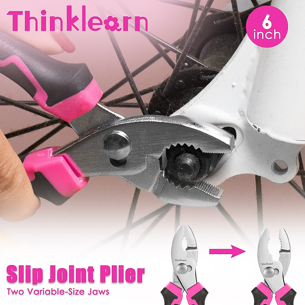 4PC Pliers Set, Premium CR-V/Cr-Ni Pink Pliers Tool Sets for Women, With Needle-Nose Plier, Slip Joint Plier, Groove Joint Plier and Diagonal Plier, for Basic Repair