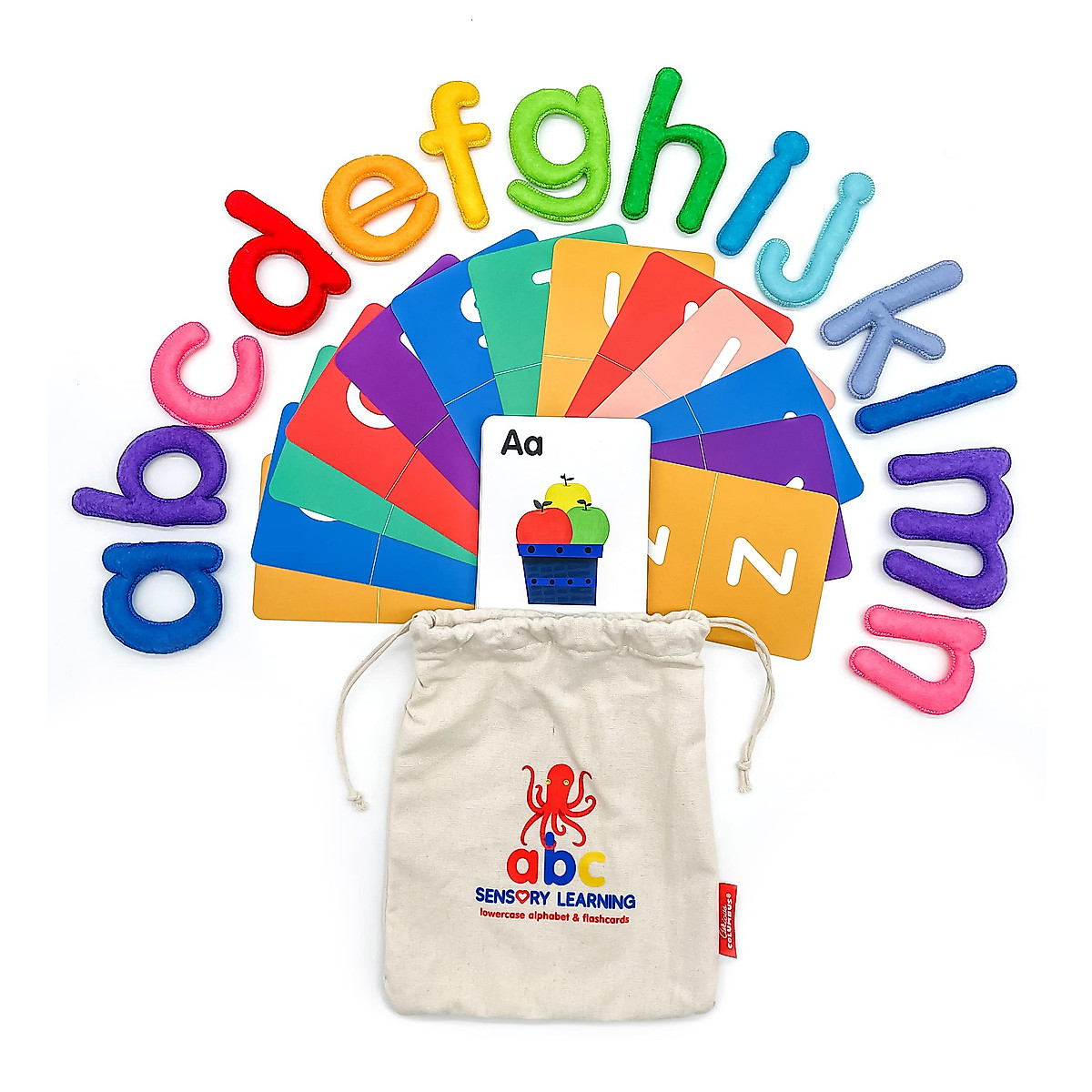 Curious Columbus Montessori Felt Letters and ABC Flash Cards - Lowercase Large Alphabet Letters for Toddlers and Educational Flashcards for Preschool. Felt Letter Set and Montessori Baby Flash Cards