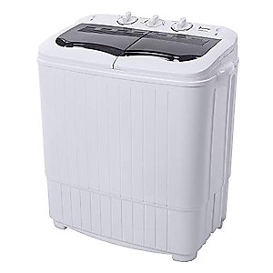 ROVSUN 14.3lbs Portable Washing Machine, Mini Semi-Automatic Twin Tub Laundry Washer for Dorms, Apartments, RVs, Camping (Gravity Draining)