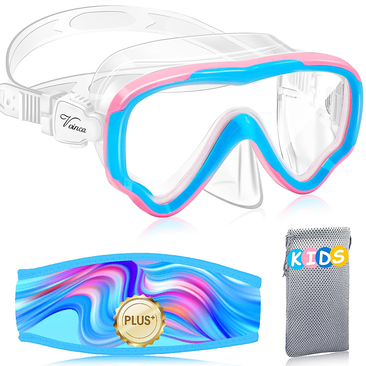 Vvinca Kids Goggles with Nose Cover Snorkel Diving Mask Swim Goggles for Kids Youth 3-15,No-Leak Anti Fog Full Rim Clear View